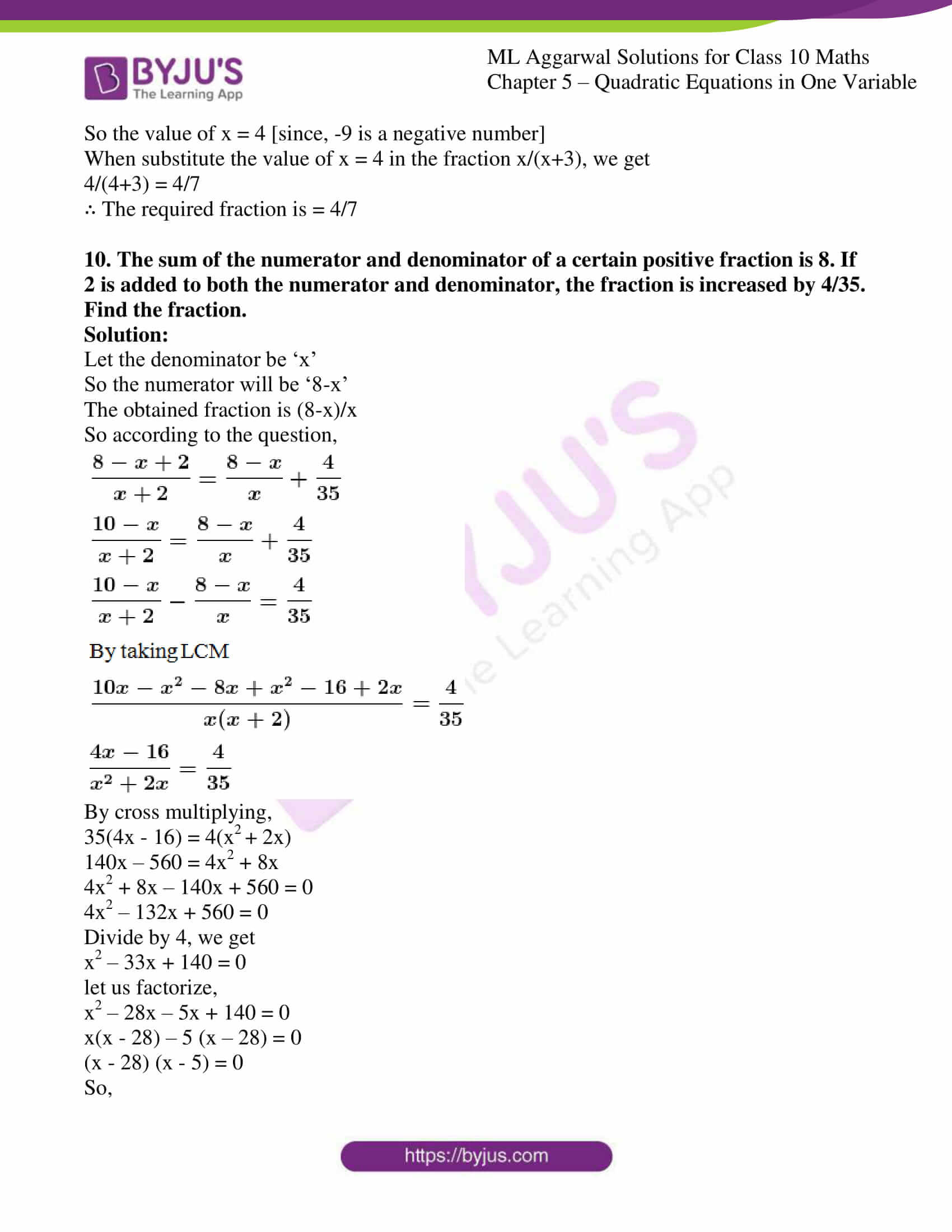 ML Aggarwal Solutions for Class 10 Chapter 5 - Quadratic Equations in ...