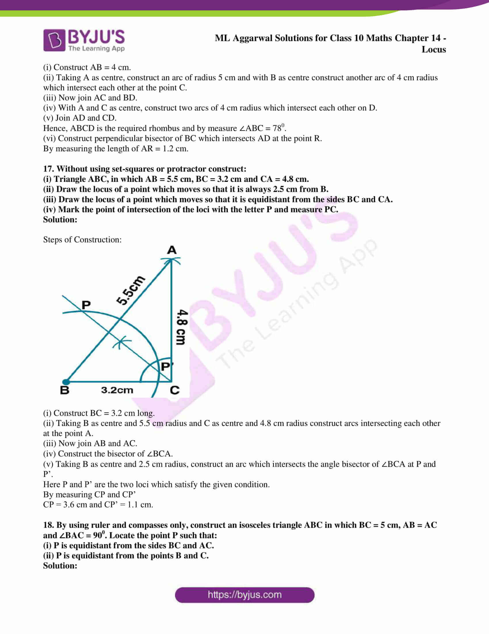 ML Aggarwal Solutions for Class 10 Maths Chapter 14 Locus download PDF