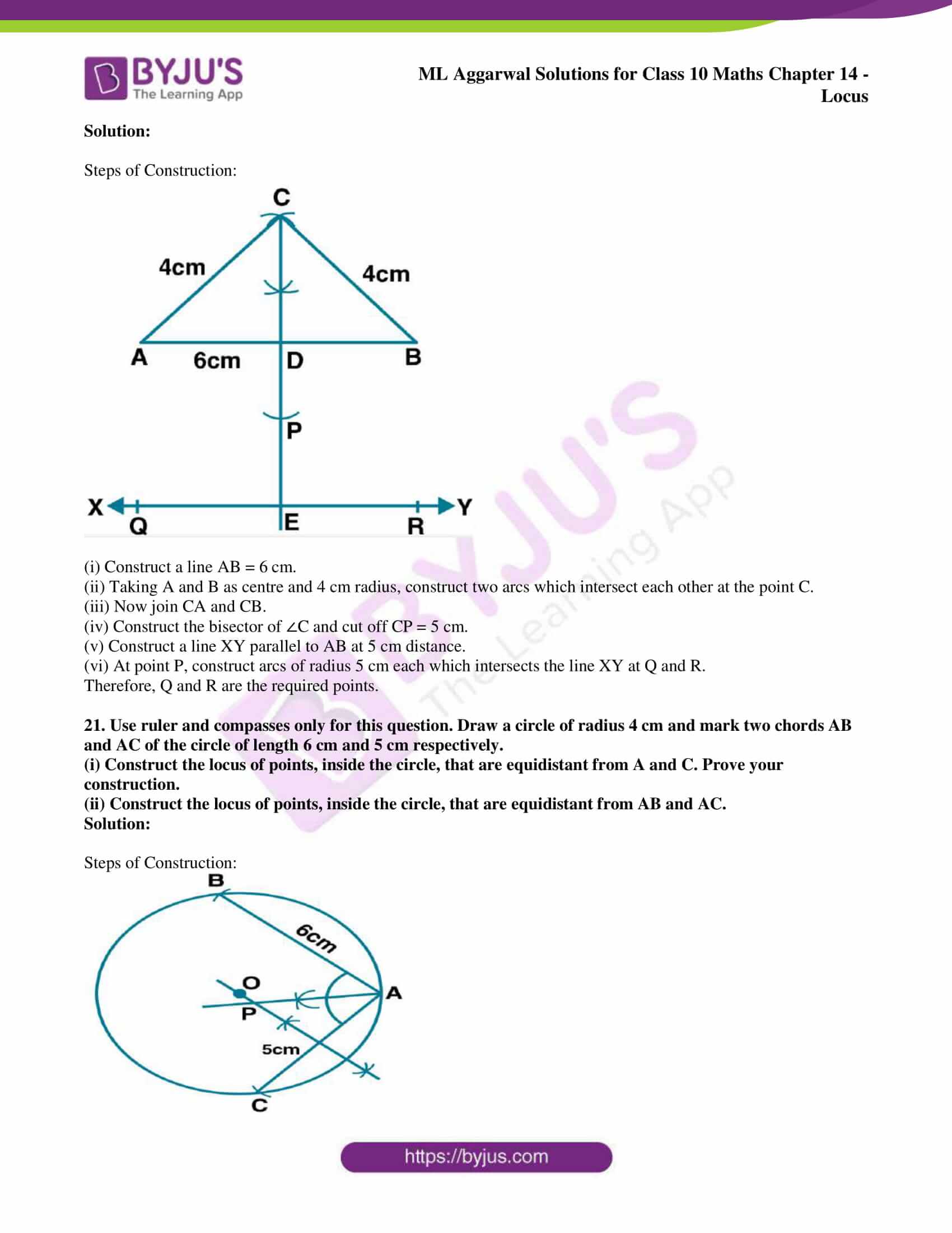 ML Aggarwal Solutions for Class 10 Maths Chapter 14 Locus download PDF