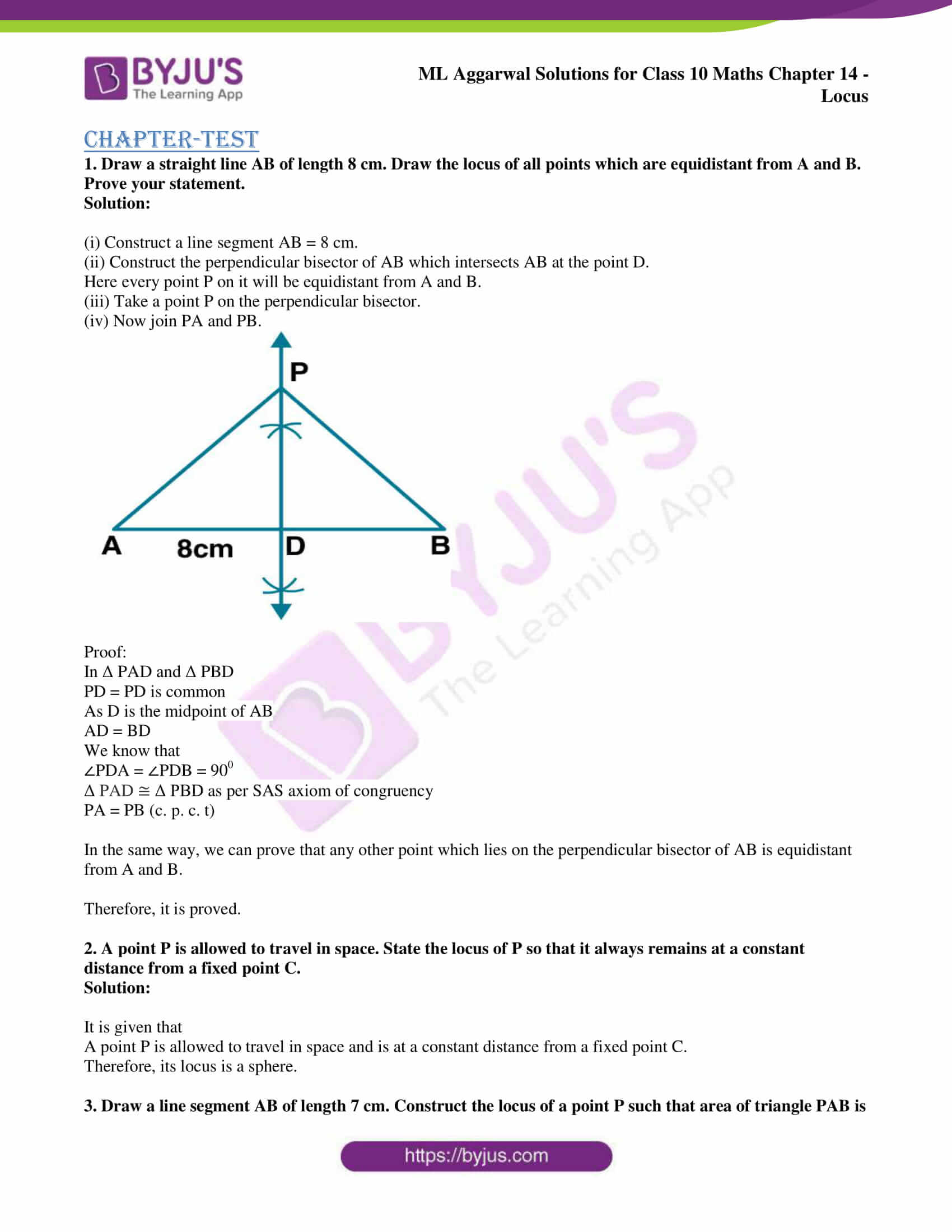 ML Aggarwal Solutions for Class 10 Maths Chapter 14 Locus download PDF