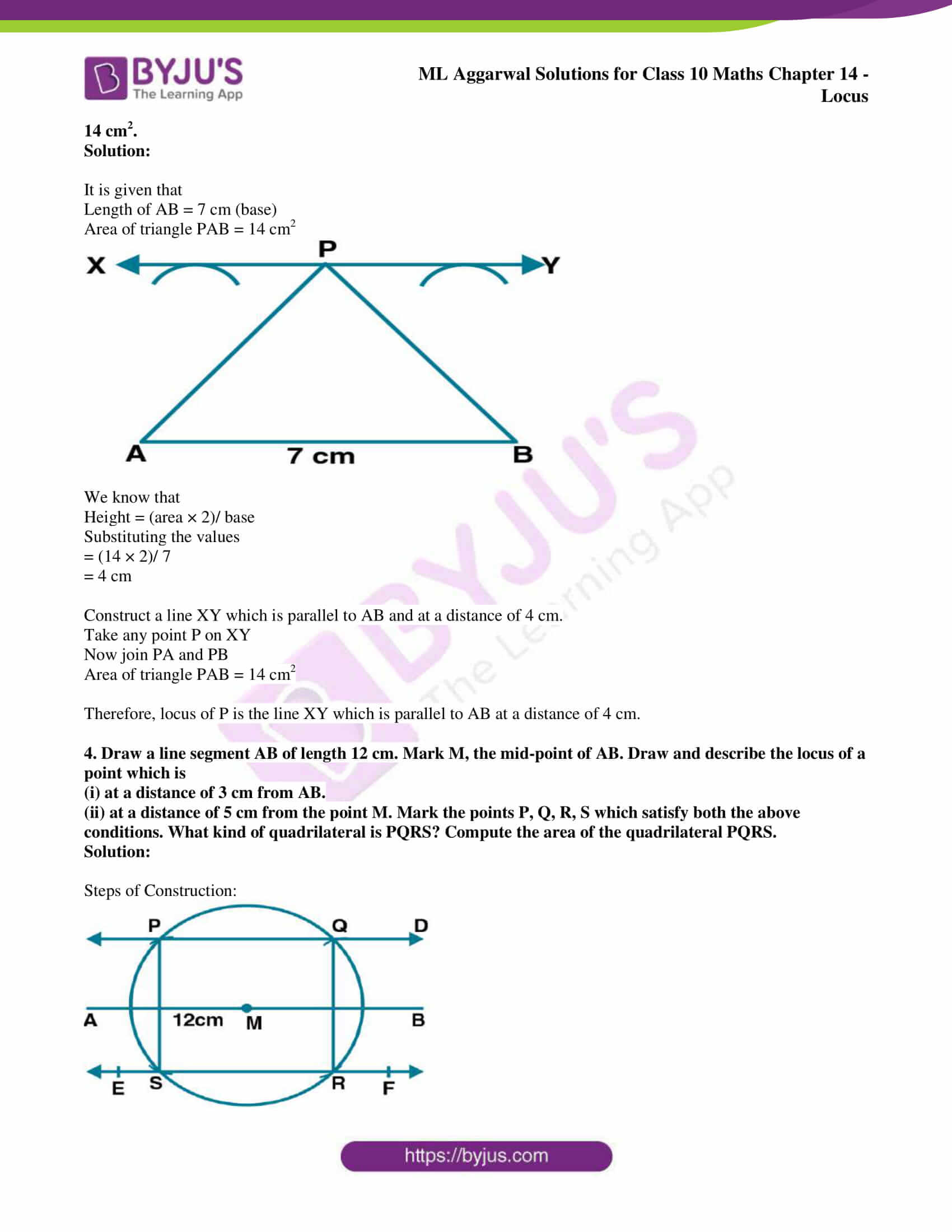 ML Aggarwal Solutions for Class 10 Maths Chapter 14 Locus download PDF