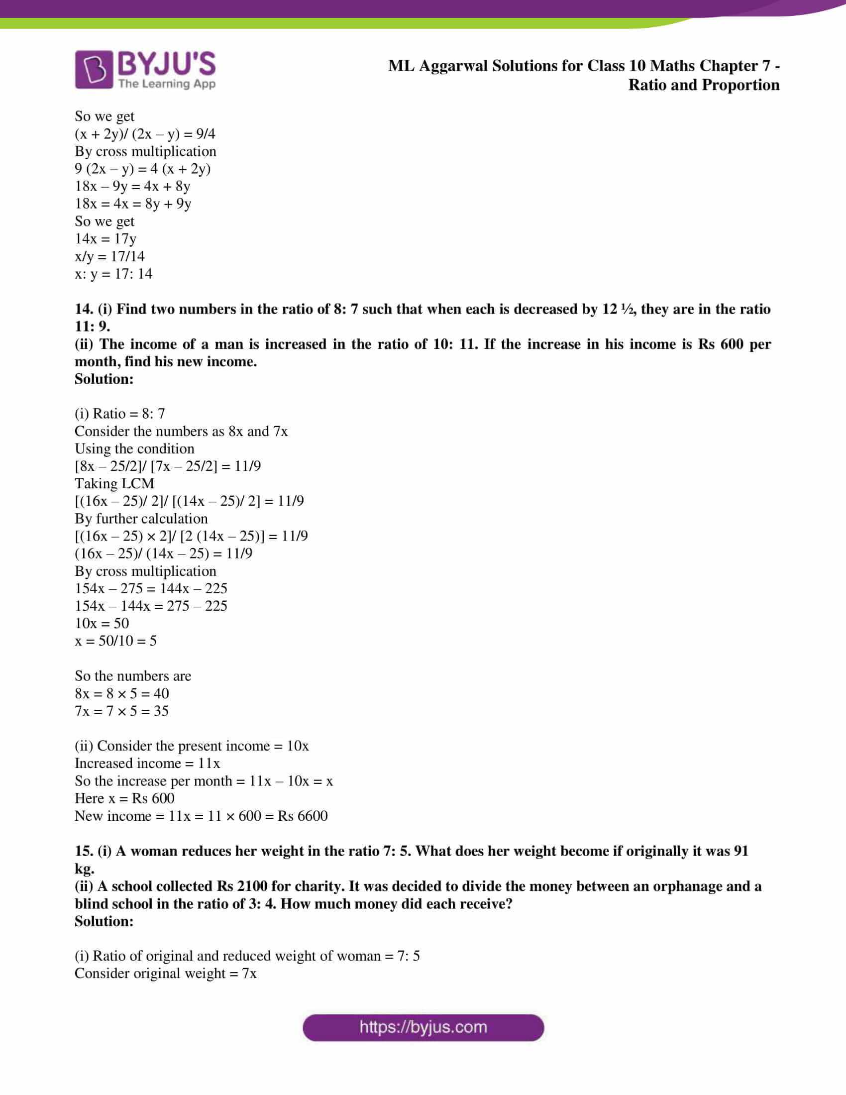 ML Aggarwal Solutions for Class 10 Maths Chapter 7 Ratio and Proportion ...