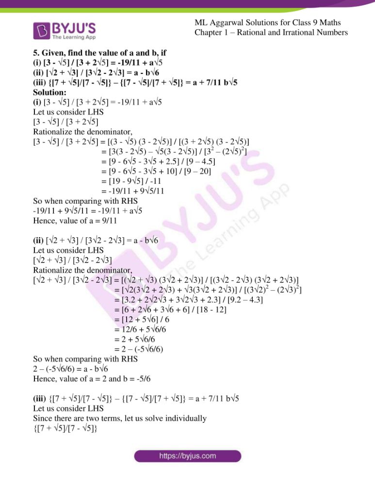 ML Aggarwal Solutions for Class 9 Chapter 1 - Rational and Irrational ...