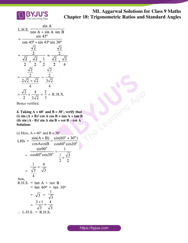 ML Aggarwal Solutions for Class 9 Maths Chapter 18 Trigonometric Ratios ...