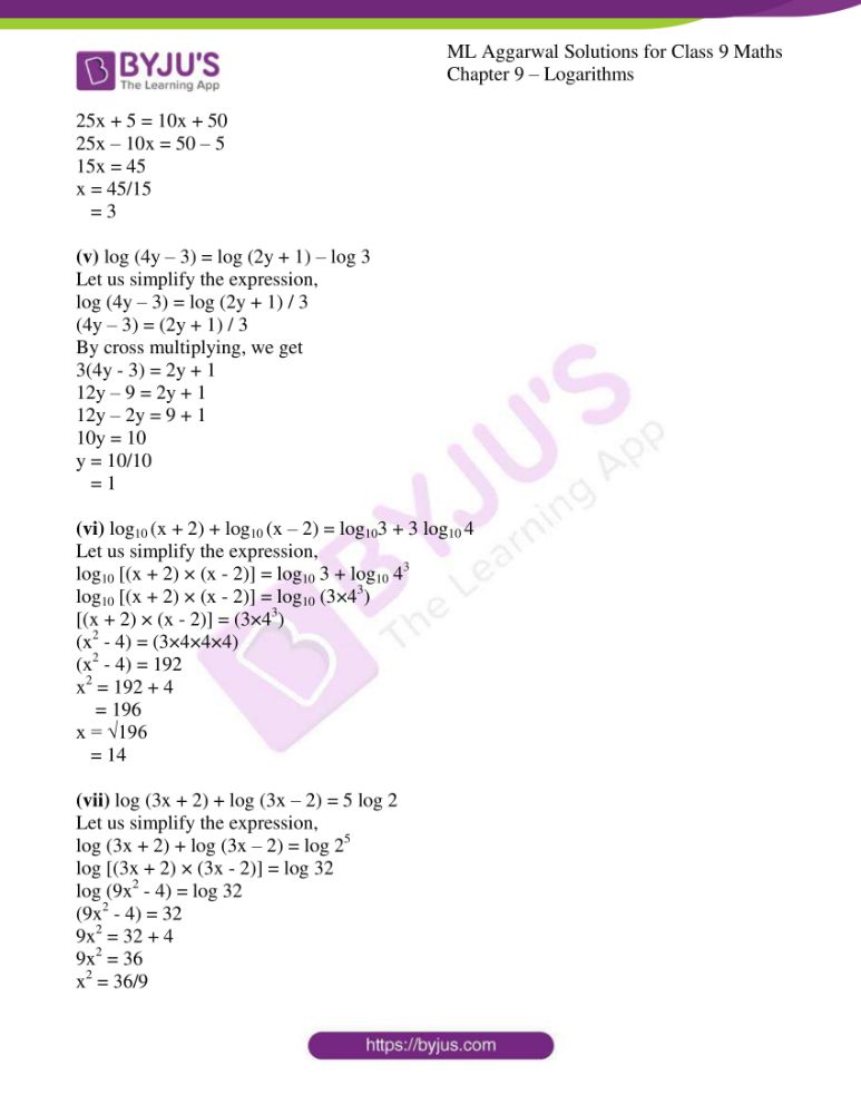 ML Aggarwal Solutions for Class 9 Chapter 9 - Logarithms get free pdf
