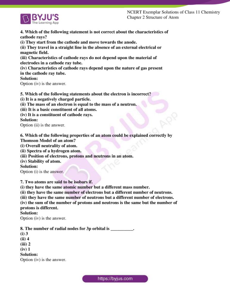NCERT Exemplar Class 11 Chemistry Solutions Chapter 2 Structure Of Atom ncert-exemplar-class-11-chemistry-solutions-chapter-2-structure-of-atom