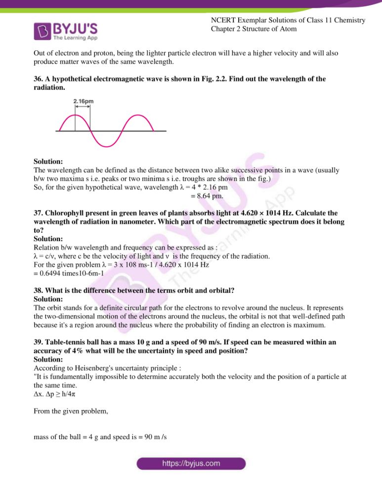 NCERT Exemplar Class 11 Chemistry Solutions Chapter 2 - Structure of Atom