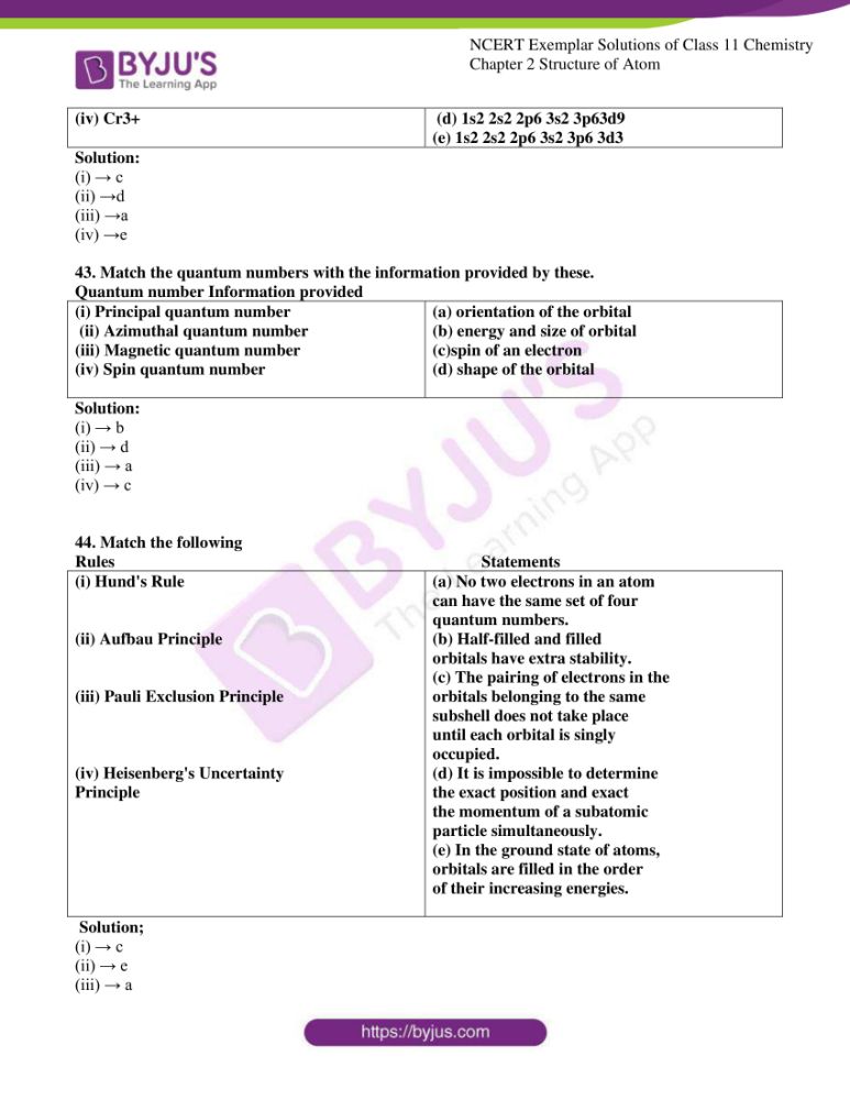 NCERT Exemplar Class 11 Chemistry Solutions Chapter 2 - Structure of Atom