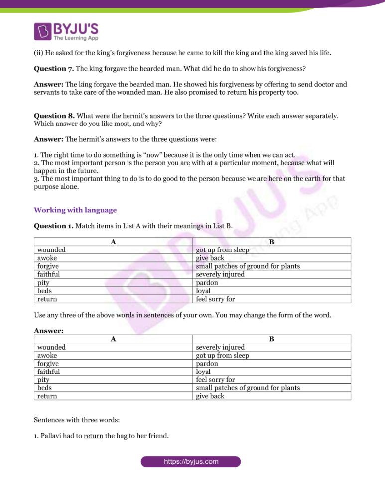 NCERT Solutions for Class 7 English Unit 1 Three Questions- Download Solutions