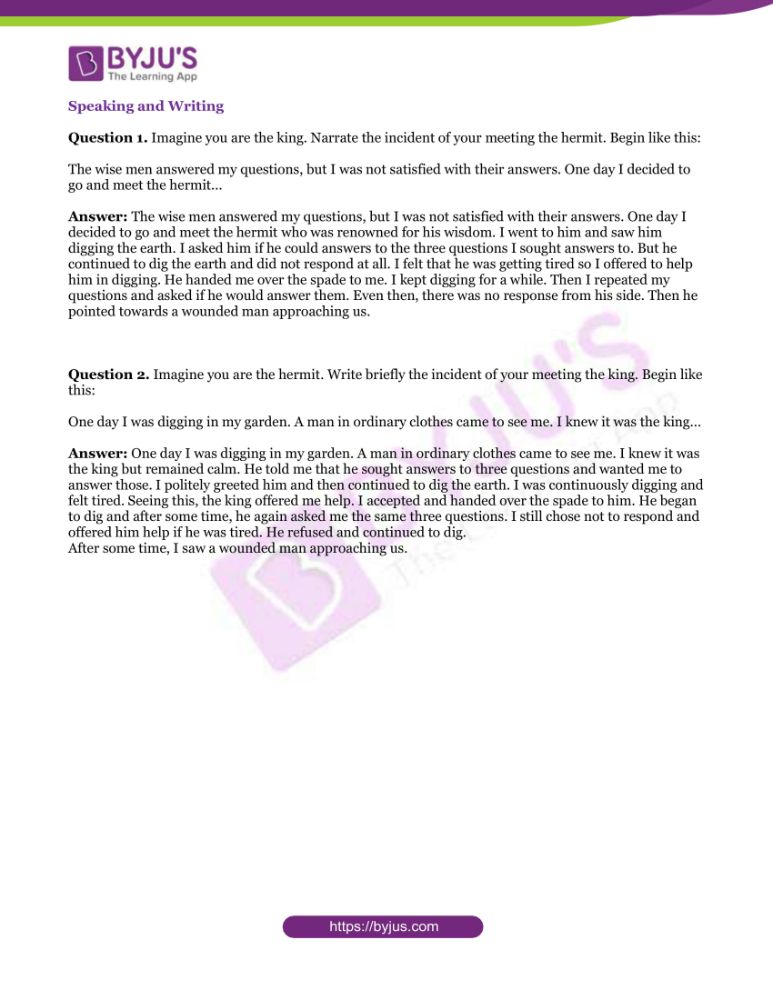 NCERT Solutions for Class 7 English Unit 1 Three Questions- Download Solutions