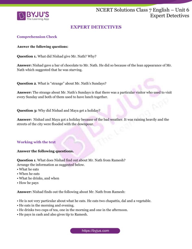 NCERT Solutions for Class 7 English Unit 6 Expert Detectives
