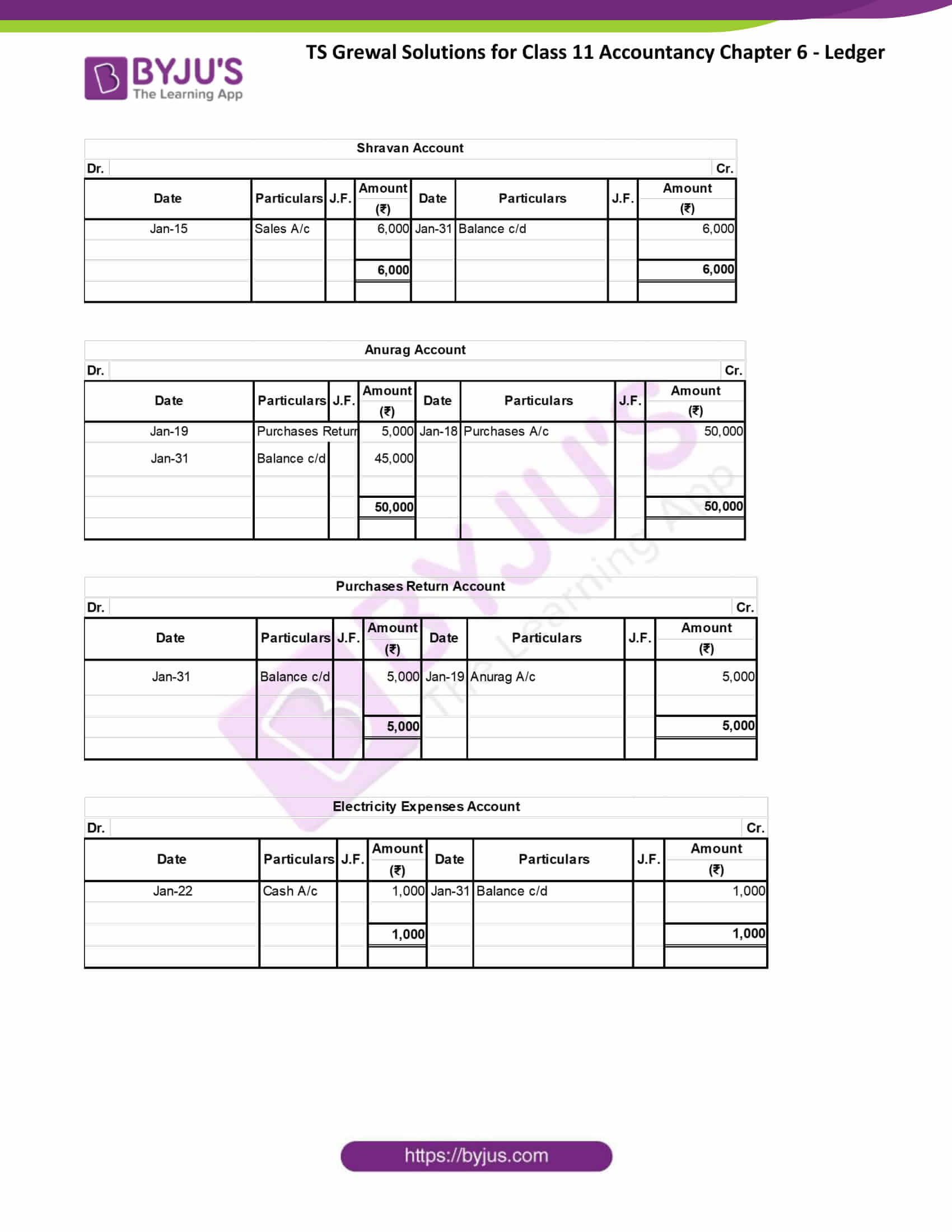 TS Grewal Solutions For Class 11 Accountancy Chapter 6 Ledger