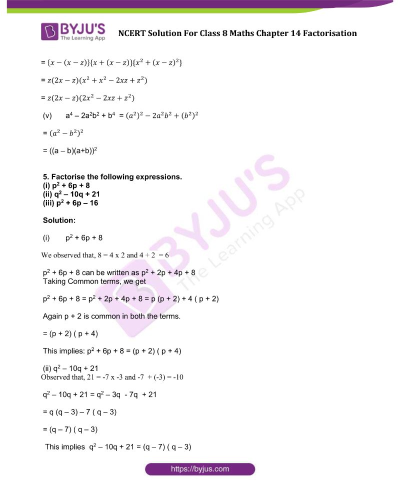 NCERT Solutions for Class 8 Maths Exercise 14.2 Chapter 14- factorisation