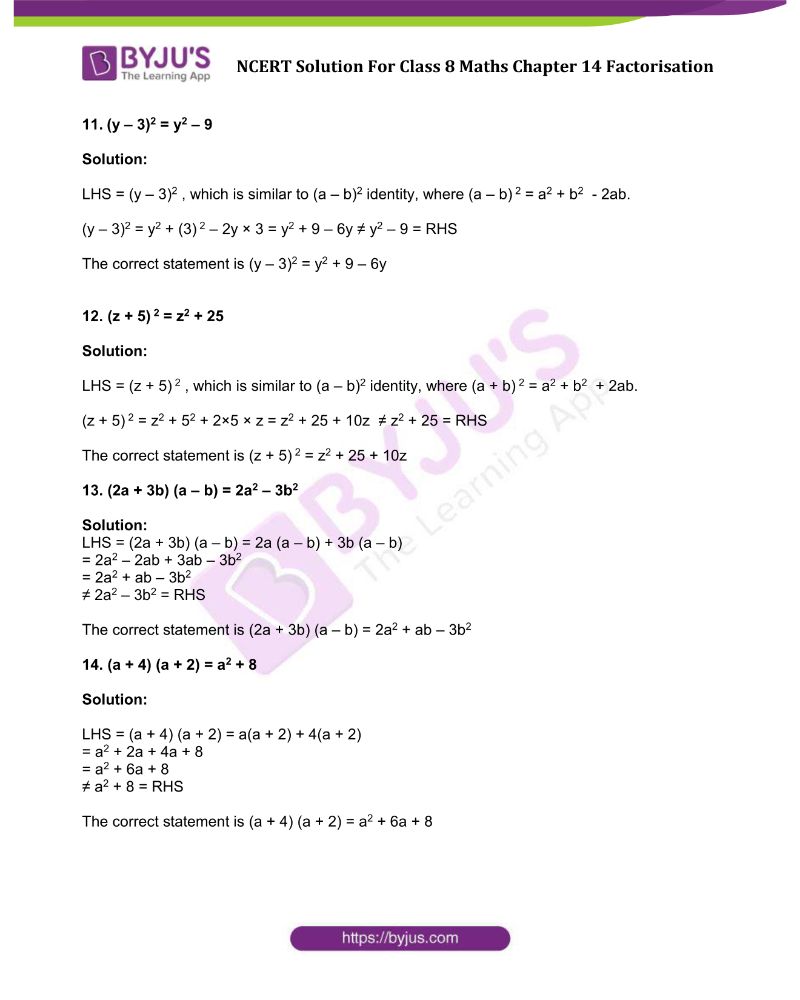 NCERT Solutions for Class 8 Maths Exercise 14.4 Chapter 14- factorisation