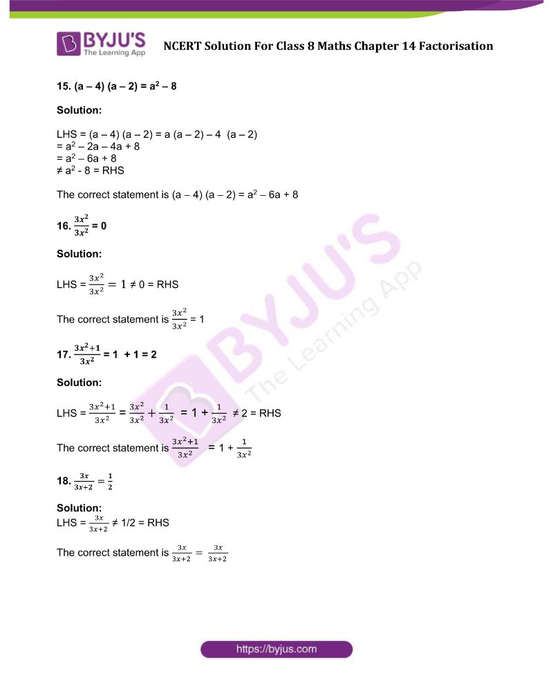 NCERT Solutions for Class 8 Maths Exercise 14.4 Chapter 14- factorisation