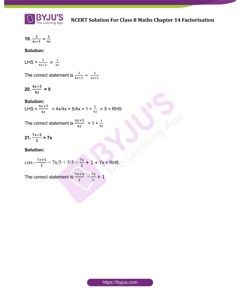 NCERT Solutions for Class 8 Maths Exercise 14.4 Chapter 14- factorisation