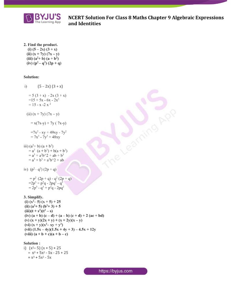 NCERT Solution class 8 Maths Chapter 9 Algebraic Expressions and ...