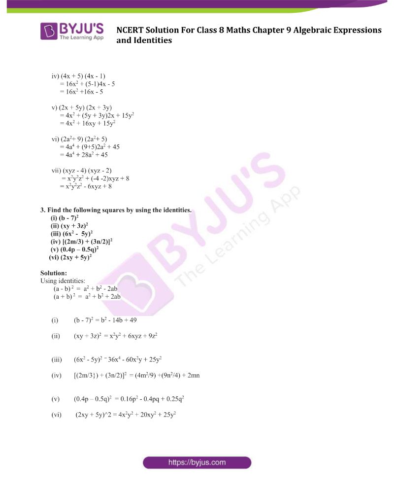 NCERT Solution class 8 Maths Chapter 9 Algebraic Expressions and ...