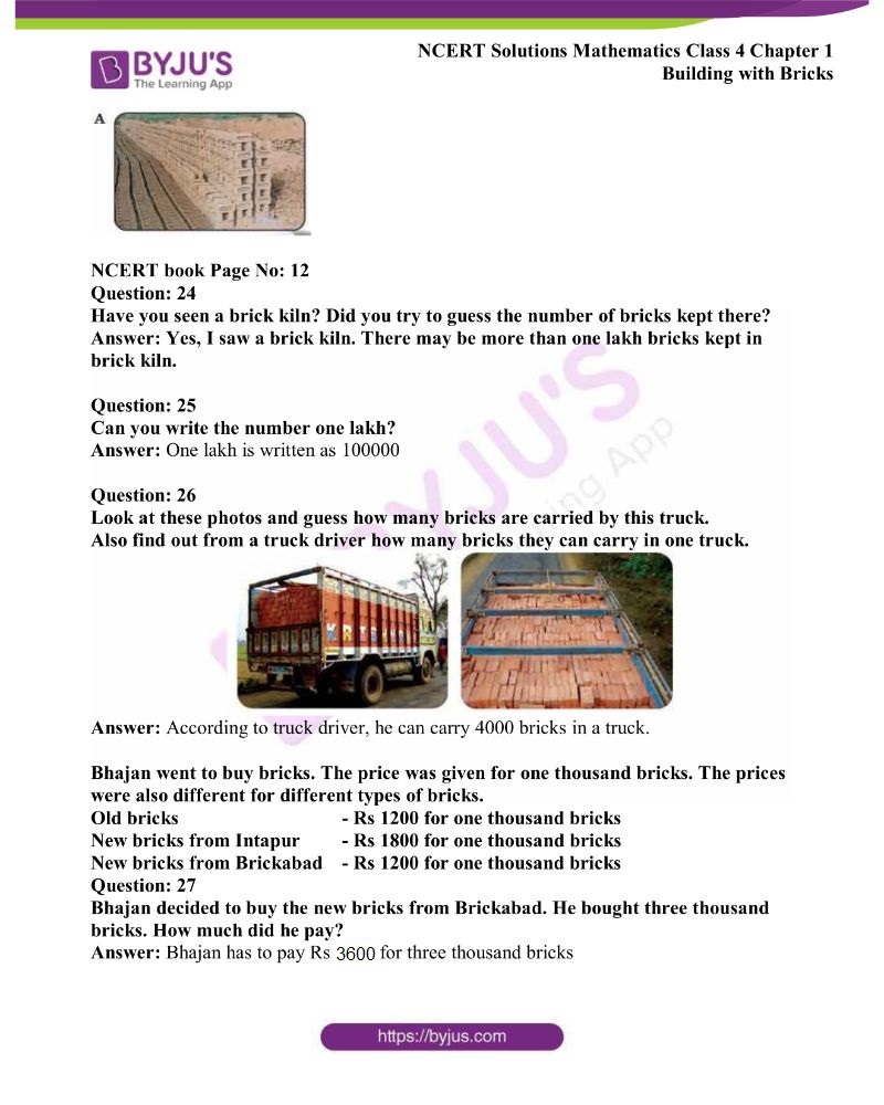 NCERT Solutions Mathematics Class 4 Chapter 1 Building with Bricks 6