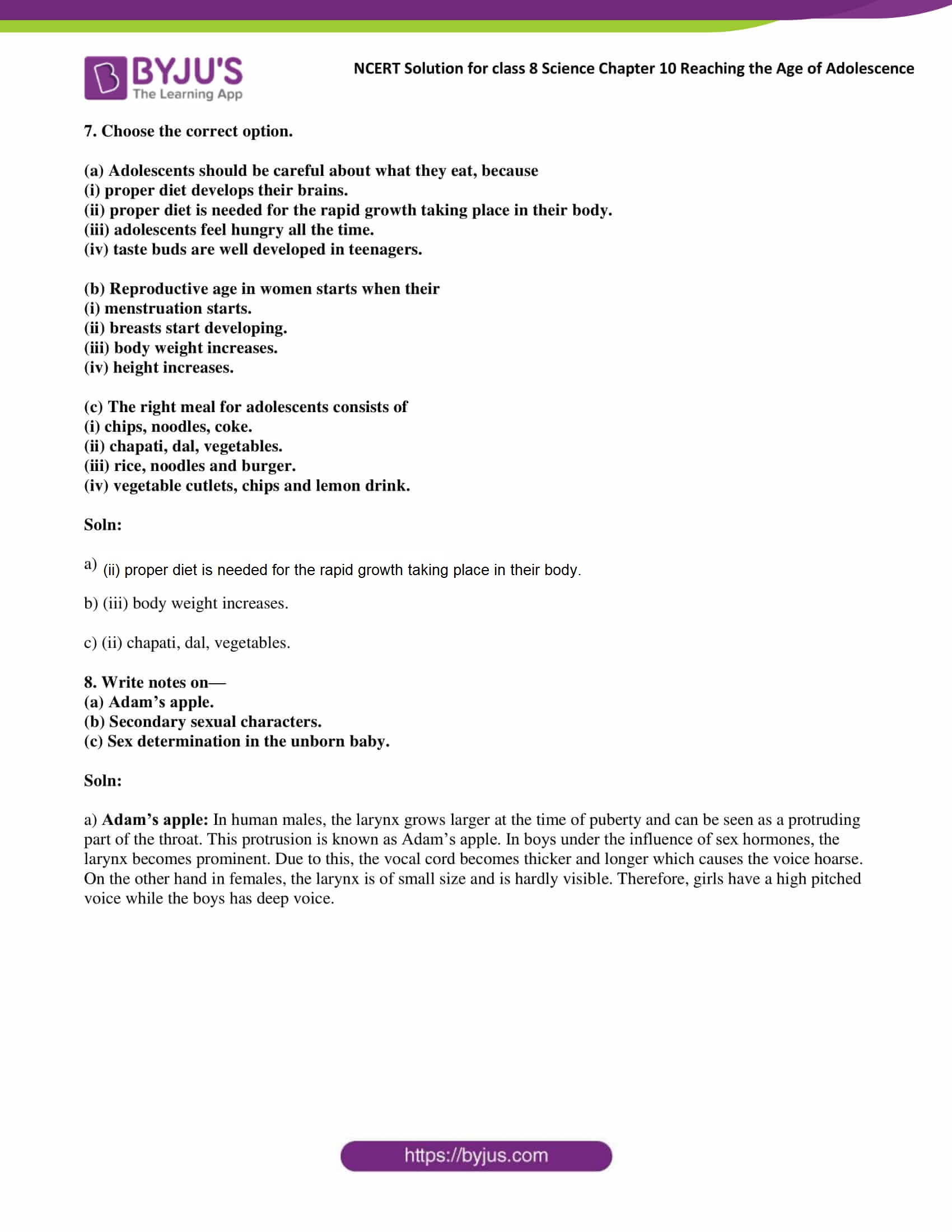 NCERT Solutions for Class 8 Science Chapter 10 Reaching the Age of ...