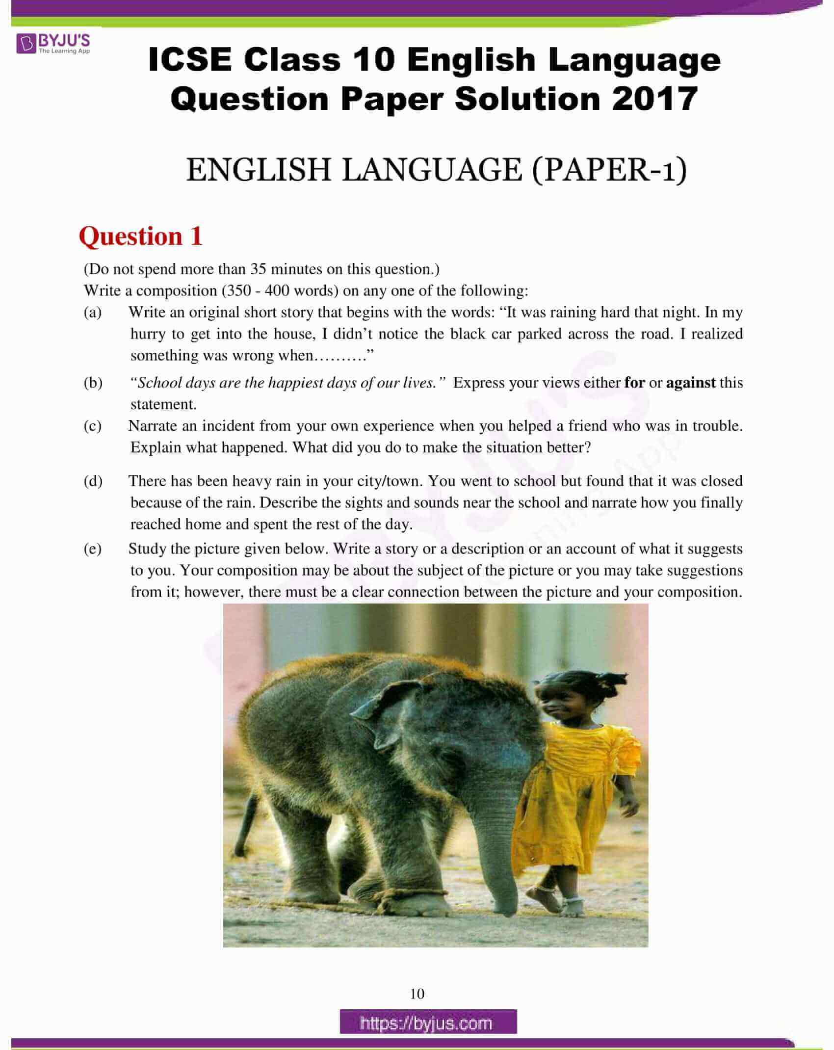 ICSE Class 10 English Language Question Paper Solution 2017 2023 