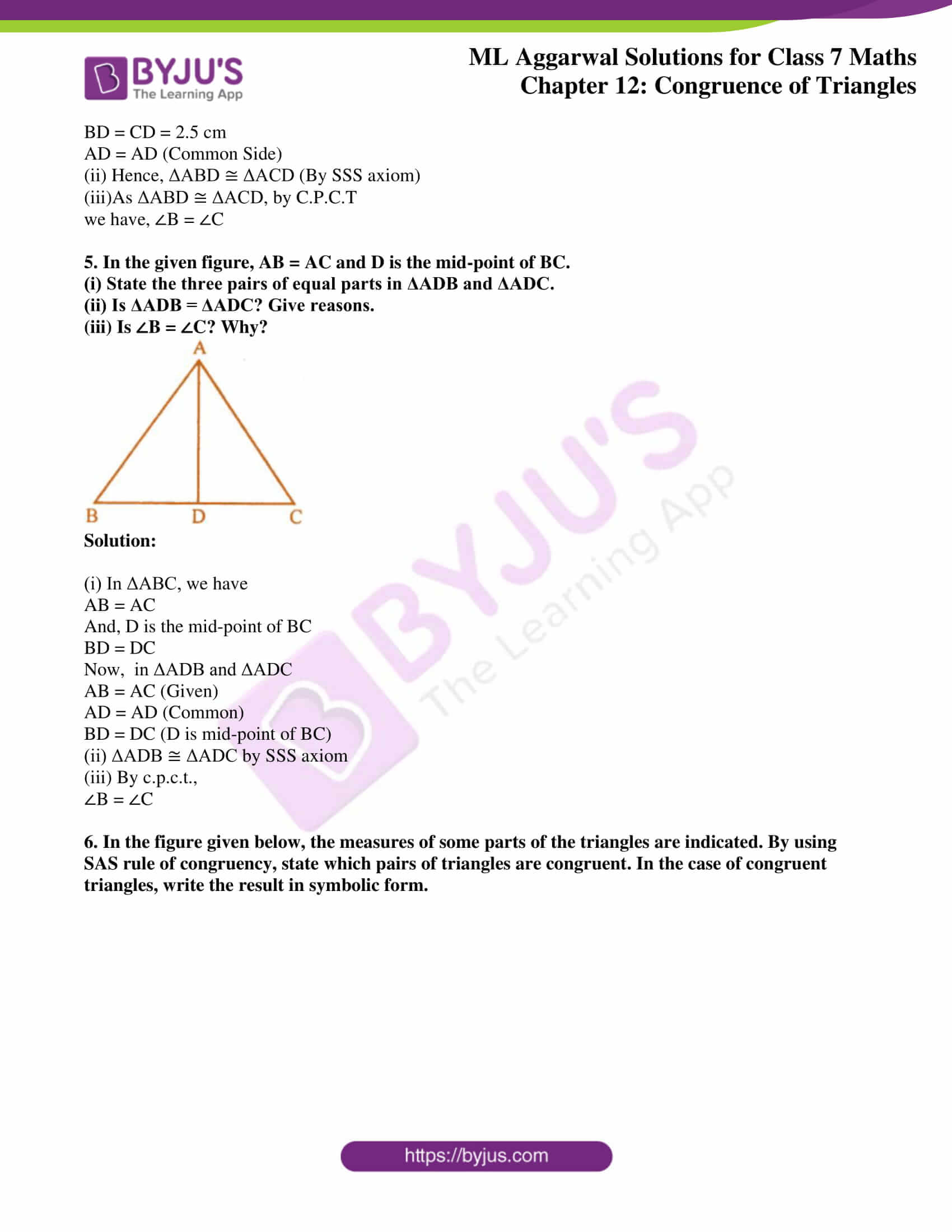 ML Aggarwal Solutions For Class 7 Chapter 12 Congruence Of Triangles ML Aggarwal Solutions For Class 7 Chapter 12 Congruence Of Triangles