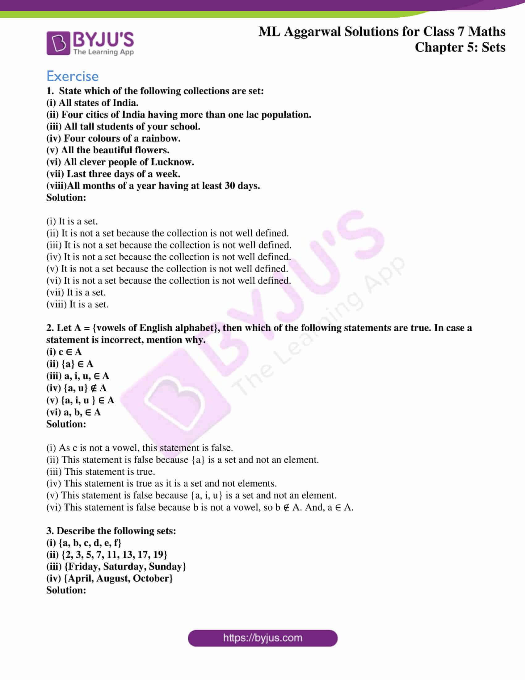 ML Aggarwal Solutions For Class 7 Chapter 5 Sets Avail Of Free PDF
