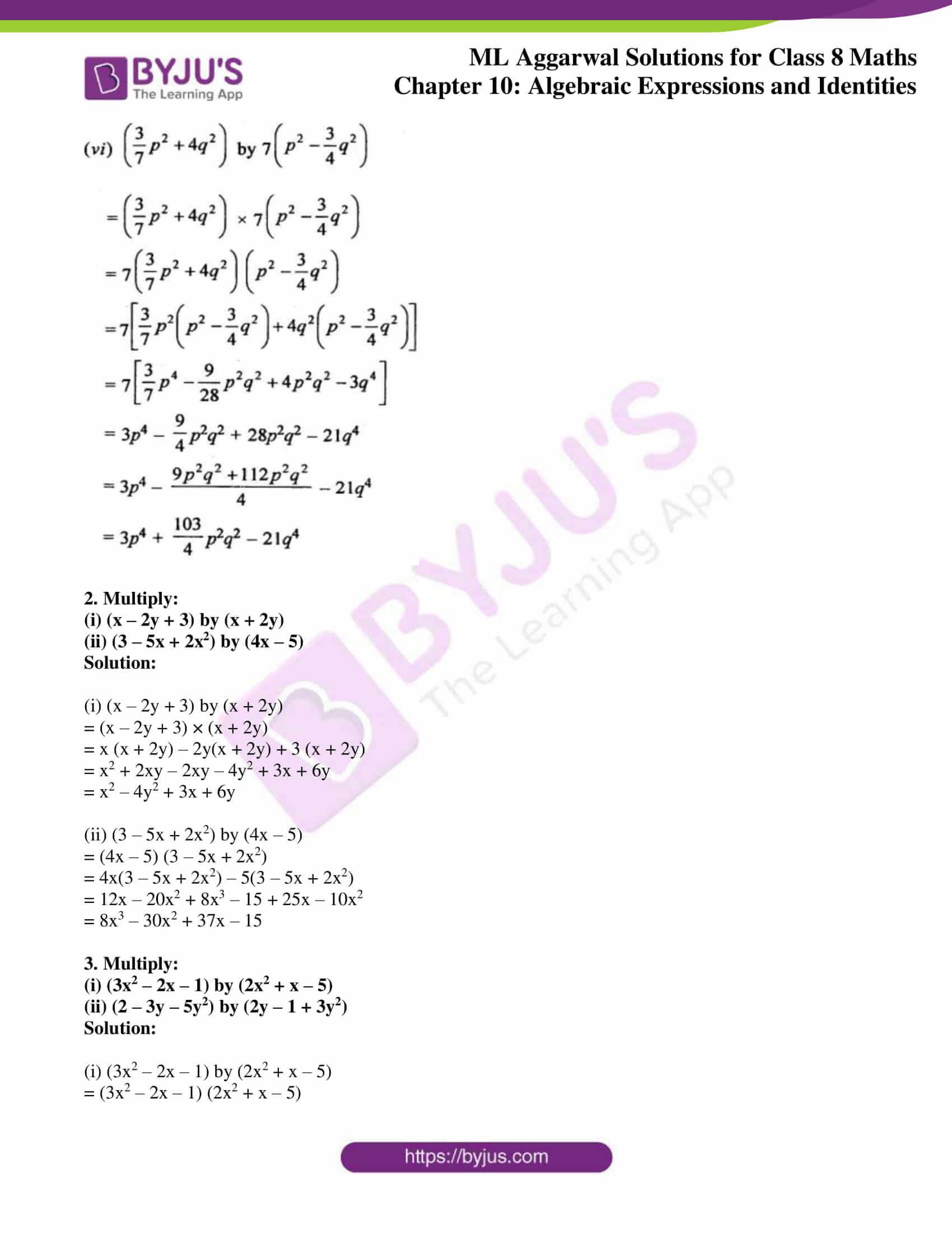 ML Aggarwal Solutions For Class 8 Chapter 10 Algebraic Expressions And