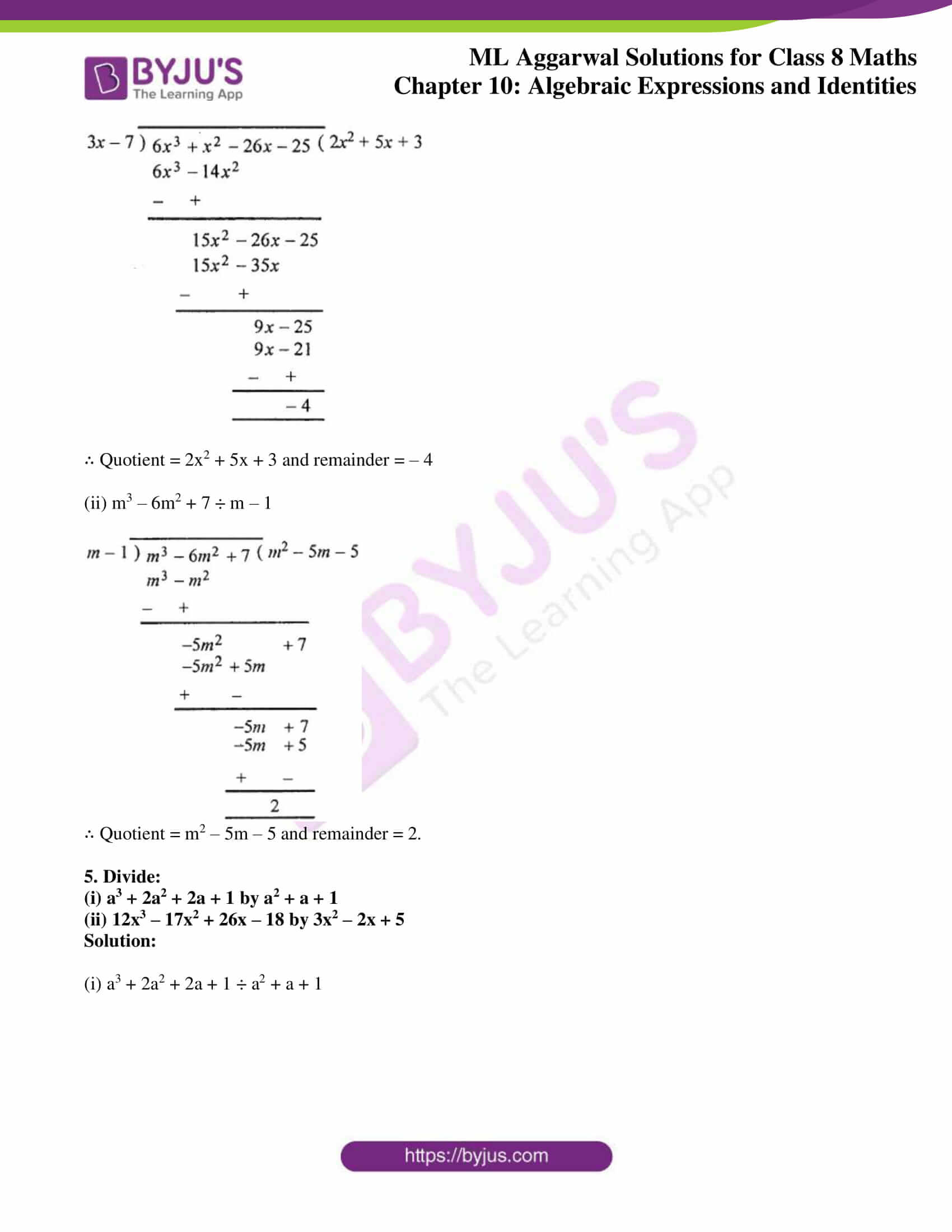 ML Aggarwal Solutions For Class 8 Chapter 10 Algebraic Expressions And