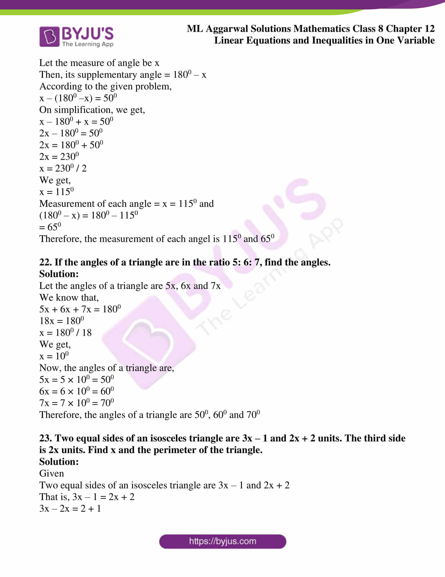 ML Aggarwal Solutions For Class 8 Maths Chapter 12 Linear Equations And ML Aggarwal Solutions For Class 8 Maths Chapter 12 Linear Equations And