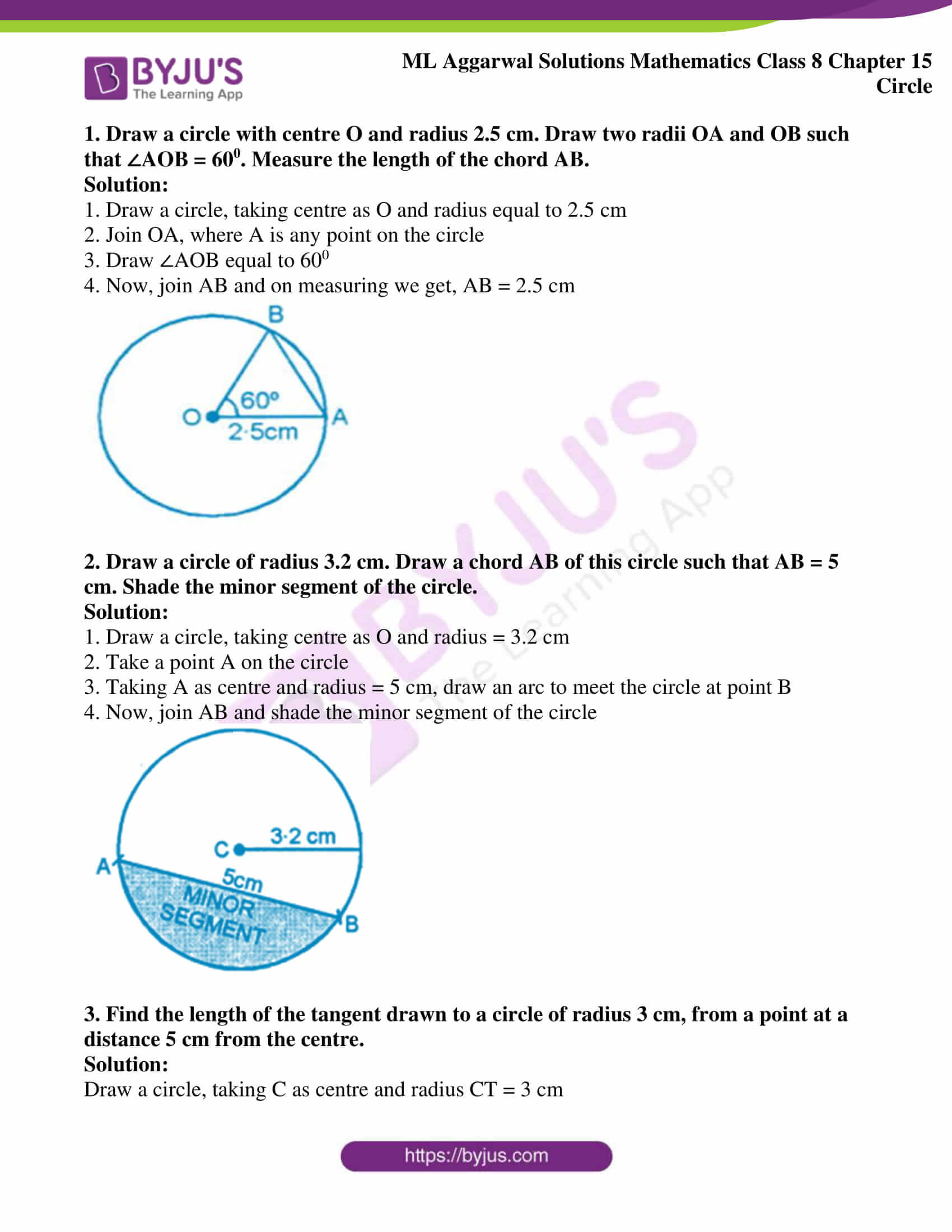 ML Aggarwal Solutions For Class 8 Maths Chapter 15 Circle Avail PDF
