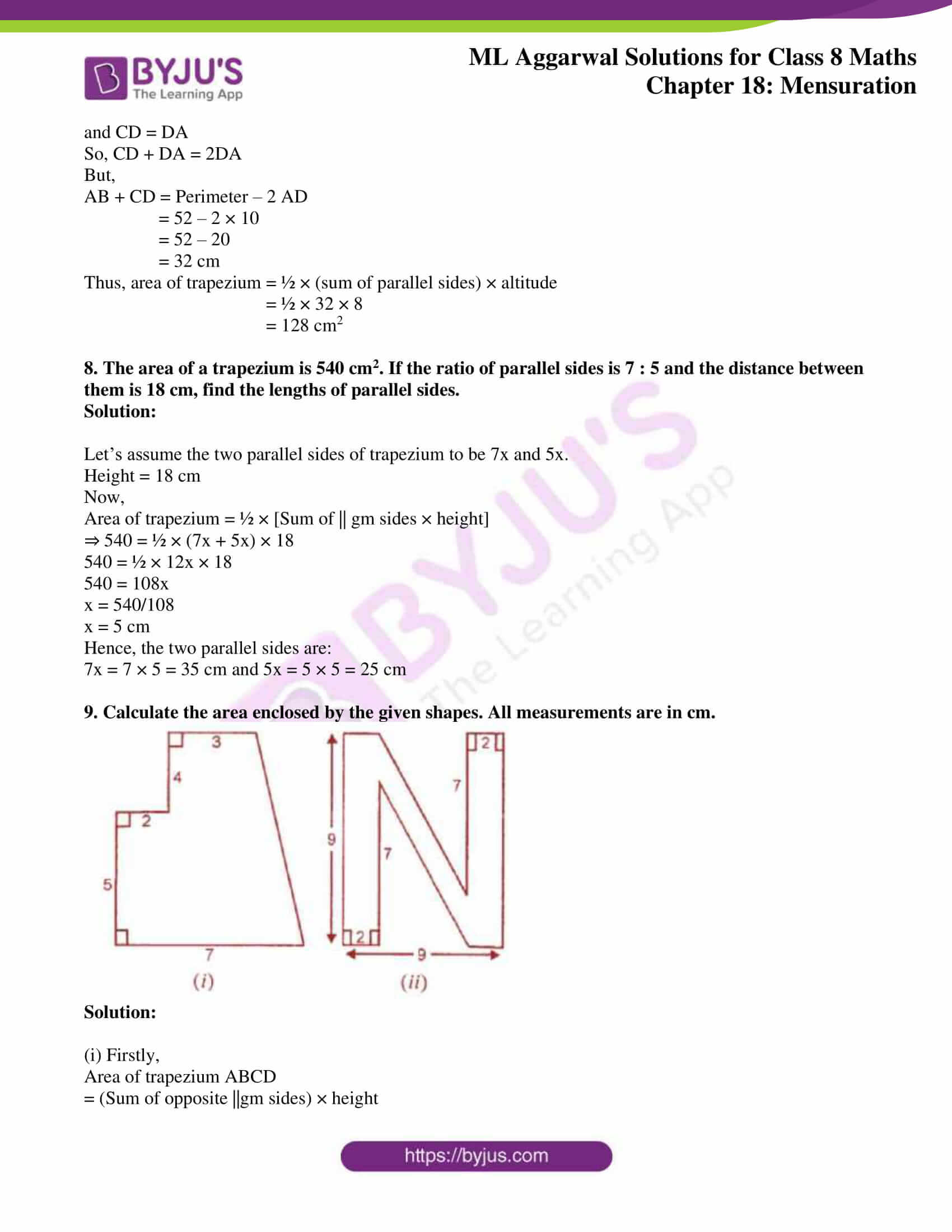 ML Aggarwal Solutions For Class 8 Chapter 18 Mensuration Download Free PDF