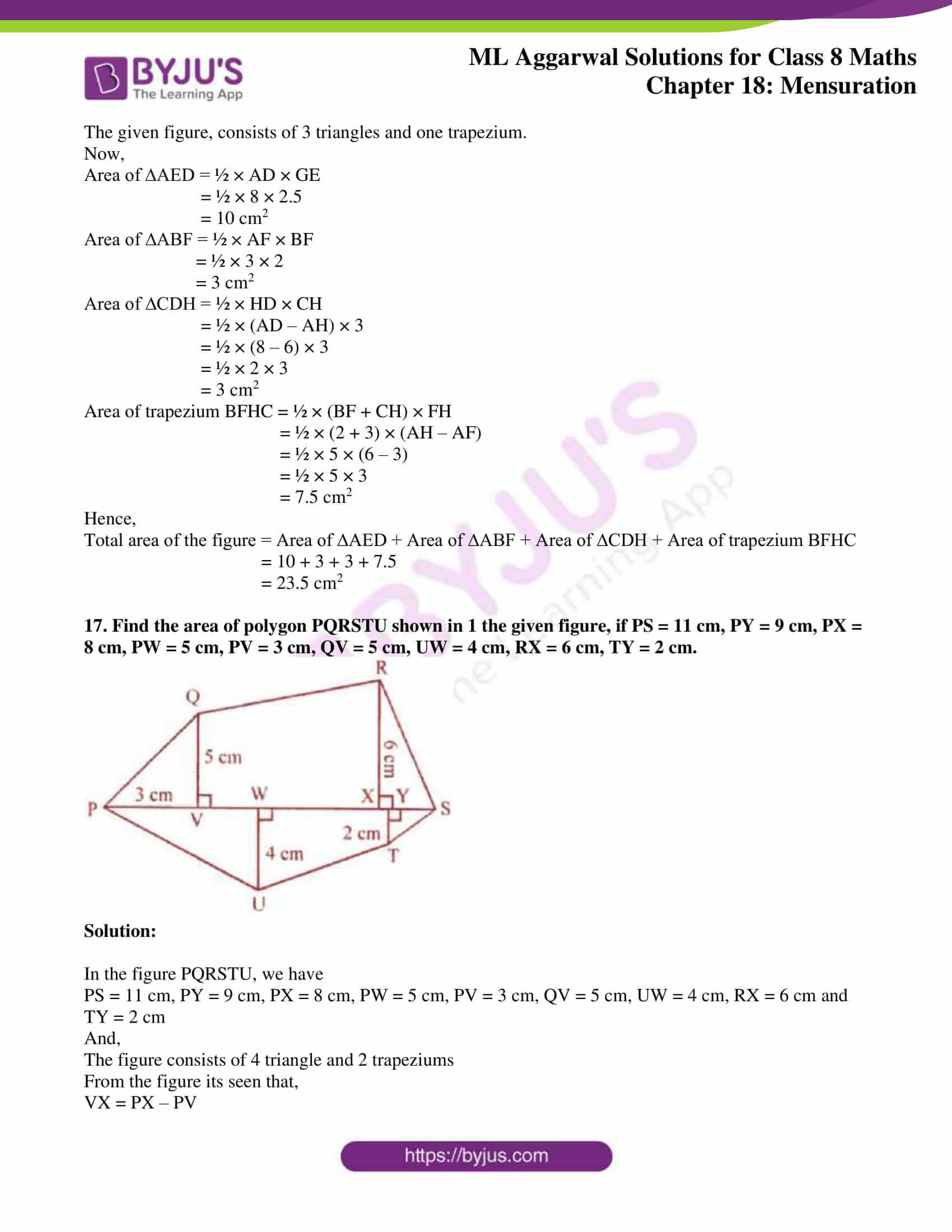 ML Aggarwal Solutions For Class 8 Chapter 18 Mensuration Download Free PDF