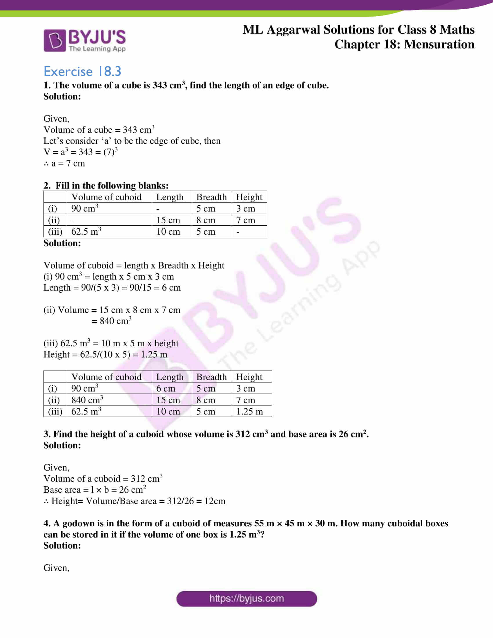 ML Aggarwal Solutions For Class 8 Chapter 18 Mensuration Download Free PDF ML Aggarwal Solutions For Class 8 Chapter 18 Mensuration Download Free PDF