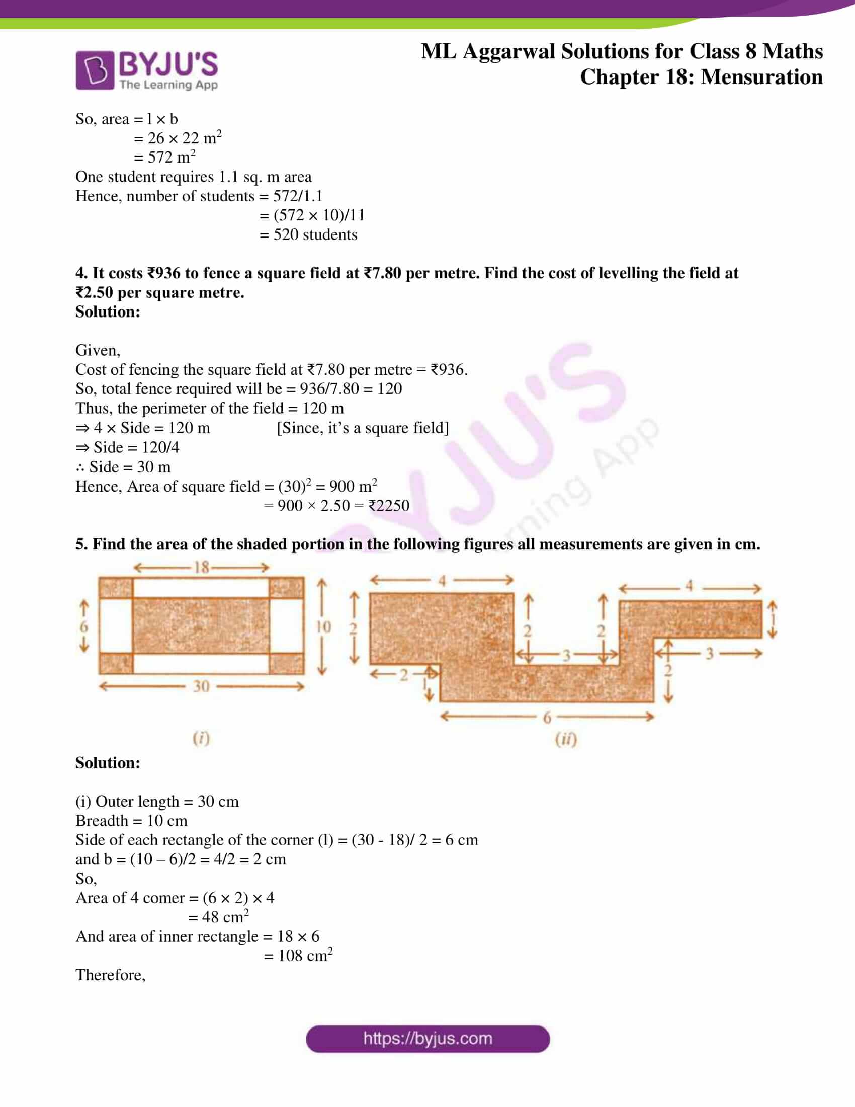 ML Aggarwal Solutions For Class 8 Chapter 18 Mensuration Download Free PDF ML Aggarwal Solutions For Class 8 Chapter 18 Mensuration Download Free PDF