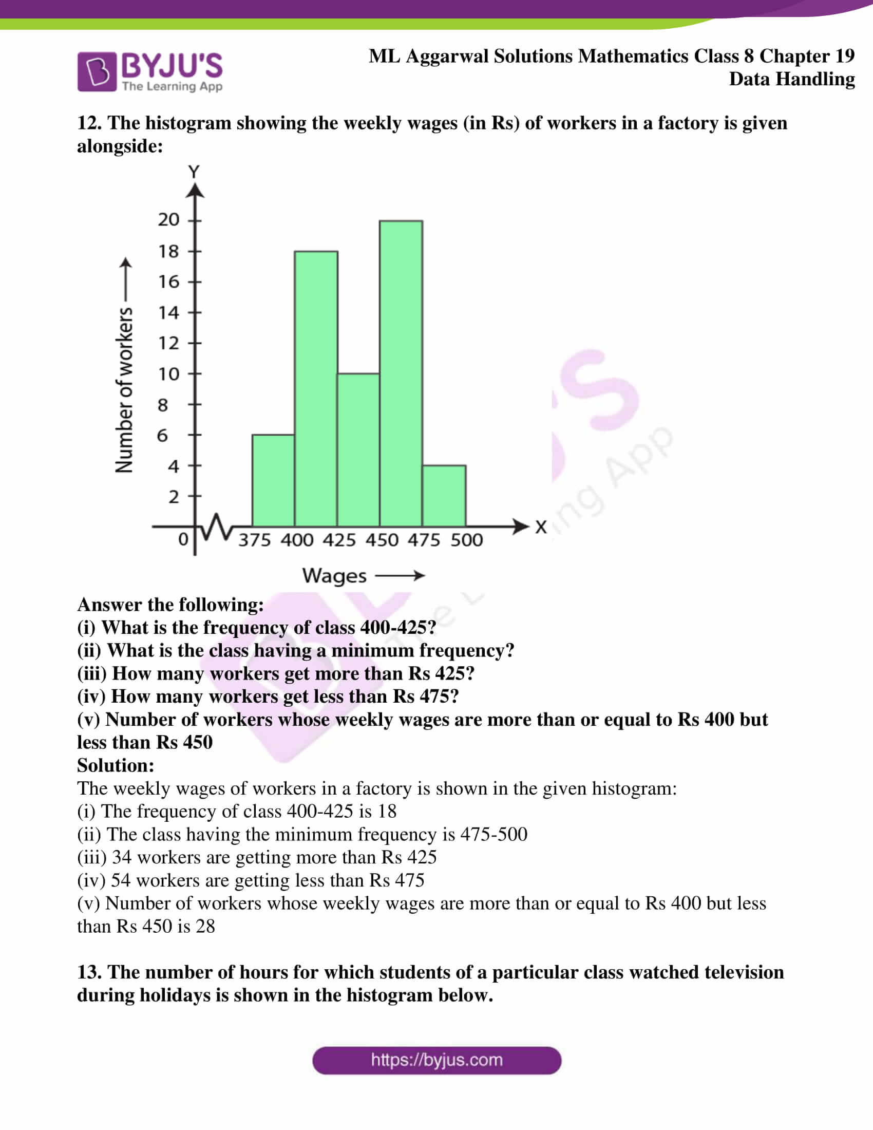 ML Aggarwal Solutions for Class 8 Maths Chapter 19 Data Handling get PDF