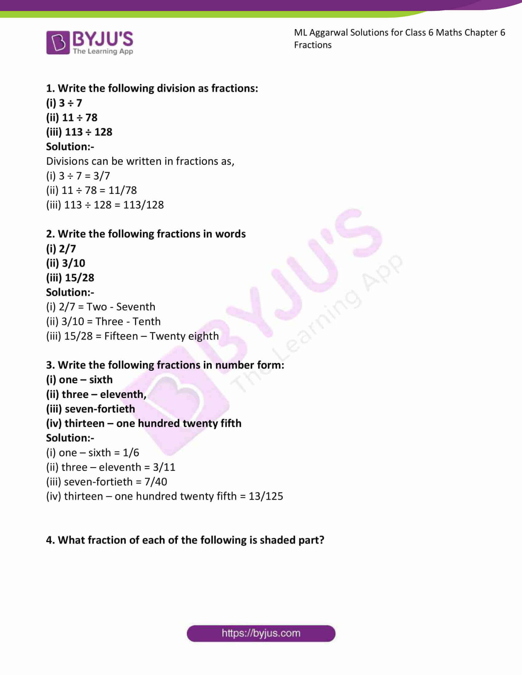 ML Aggarwal Solutions for Class 6 Maths Chapter 6 Fractions available ...
