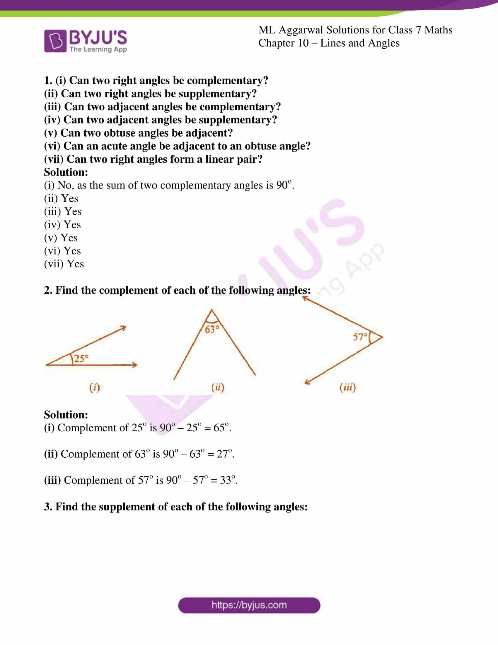 ML Aggarwal Solutions For Class 7 Chapter 10 Lines And Angles
