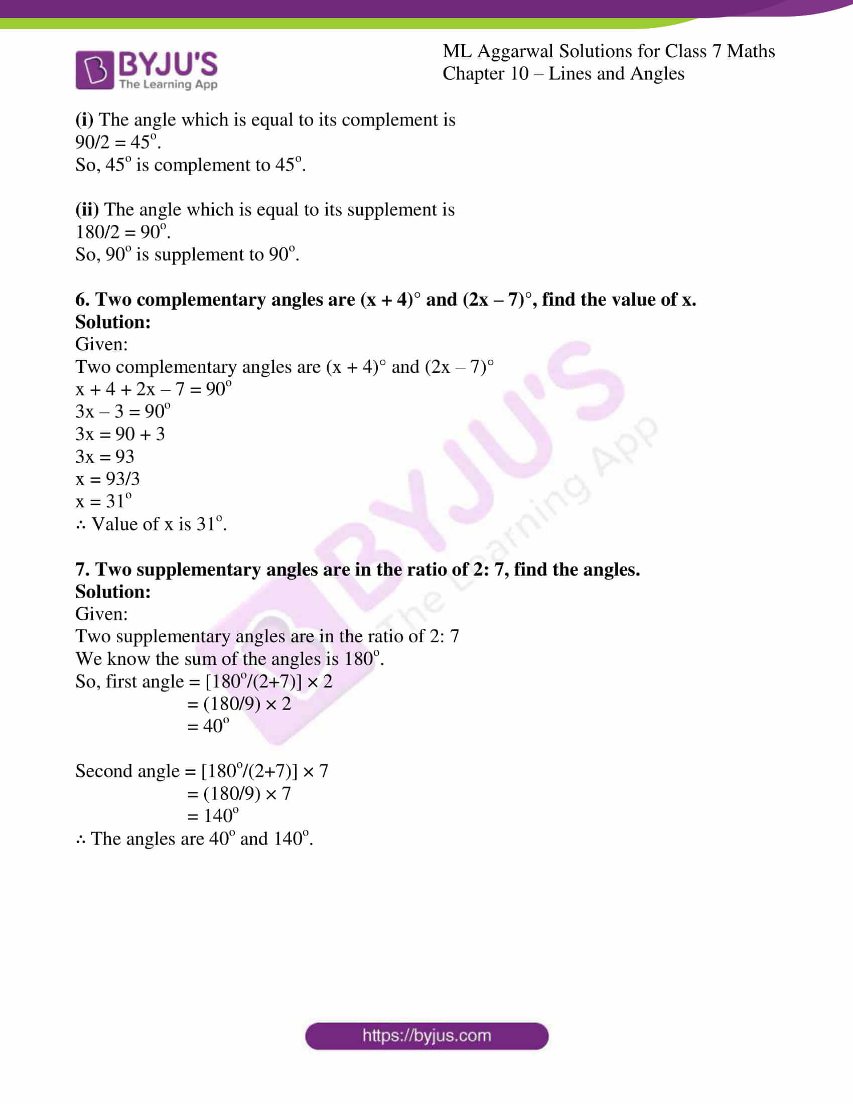 ML Aggarwal Solutions For Class 7 Chapter 10 Lines And Angles ML Aggarwal Solutions For Class 7 Chapter 10 Lines And Angles