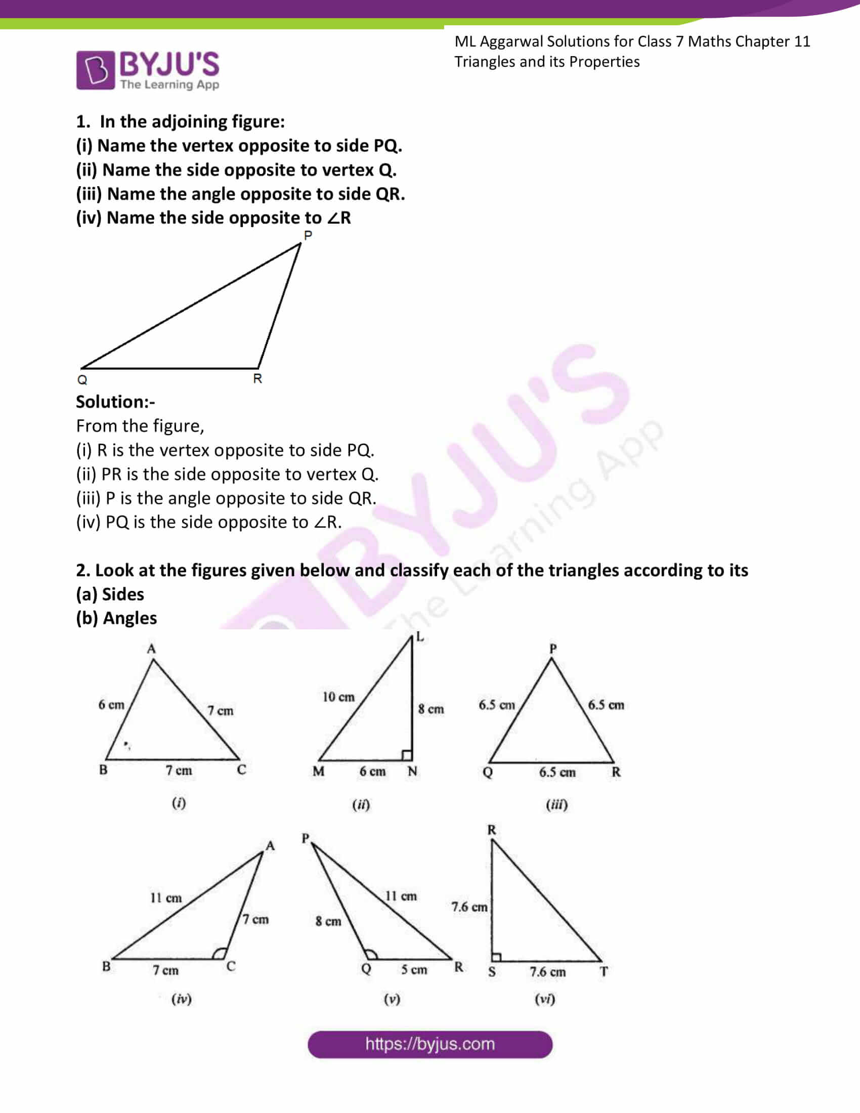 ML Aggarwal Solutions For Class 7 Maths Chapter 11 Triangles And Its ML Aggarwal Solutions For Class 7 Maths Chapter 11 Triangles And Its