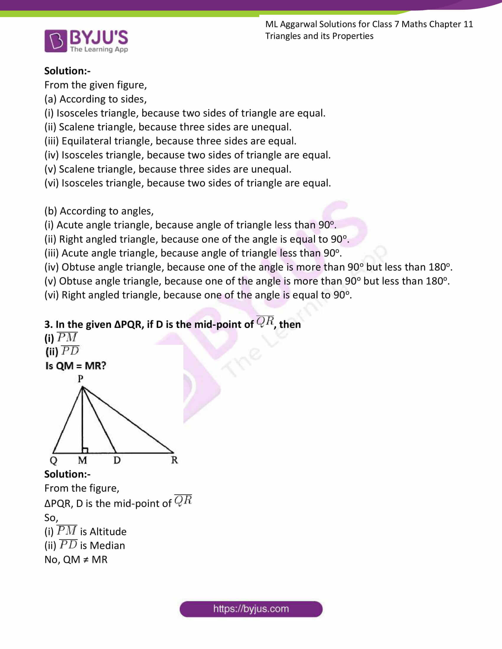 ML Aggarwal Solutions For Class 7 Maths Chapter 11 Triangles And Its 