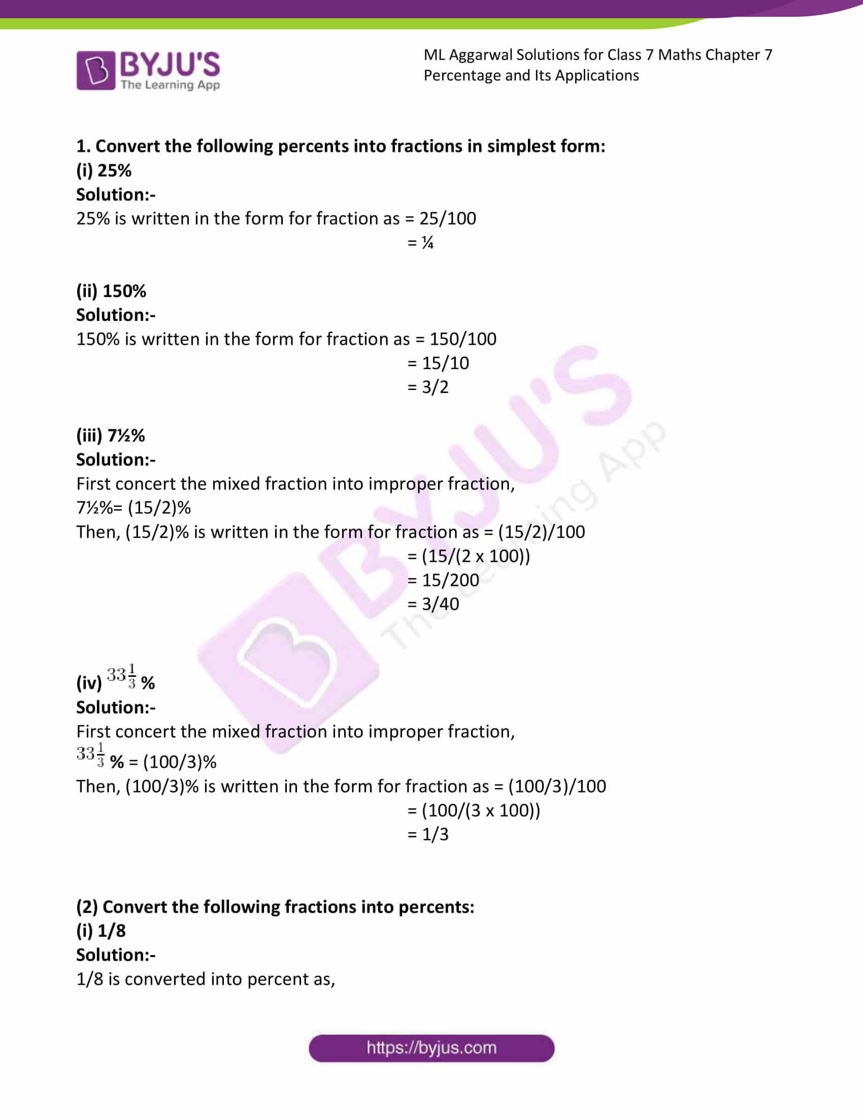 ML Aggarwal Solutions For Class 7 Maths Chapter 7 Percentage And Its