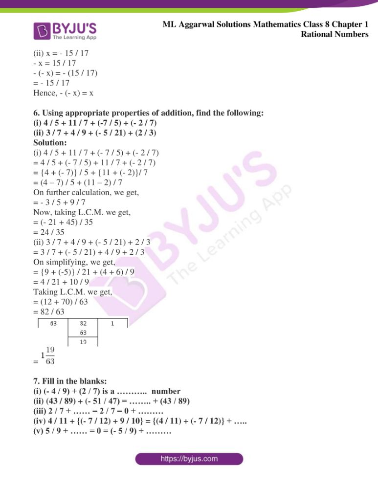 ML Aggarwal Solutions For Class 8 Maths Chapter 1 Rational Numbers Get PDF
