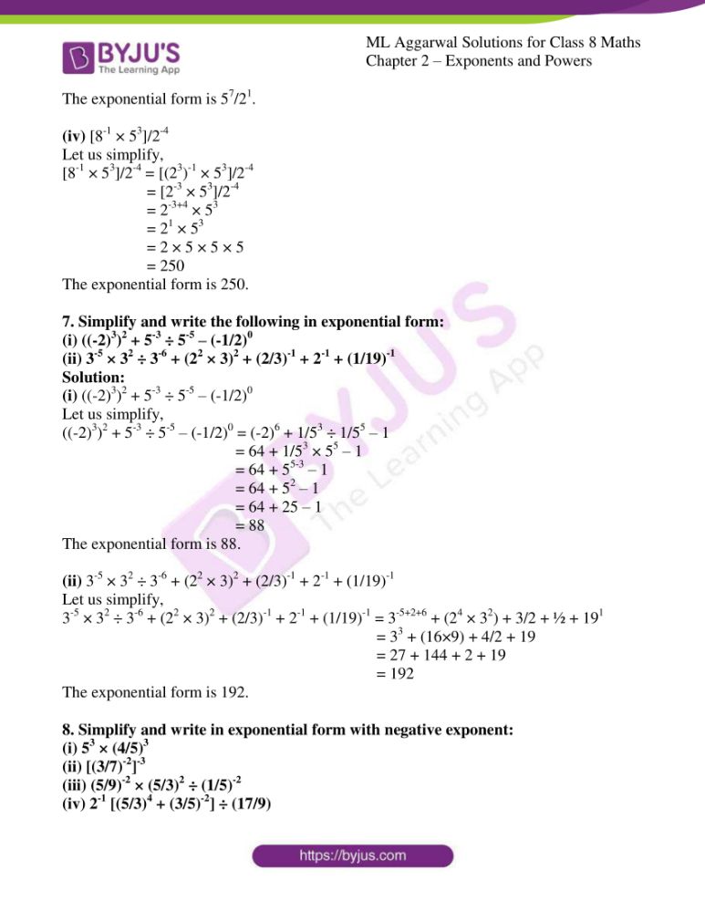 ML Aggarwal Solutions For Class 8 Chapter 2 Exponents And Powers
