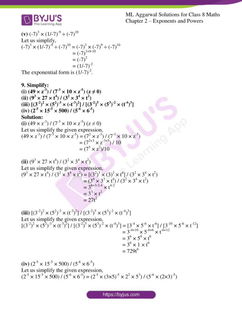 ML Aggarwal Solutions For Class 8 Chapter 2 Exponents And Powers