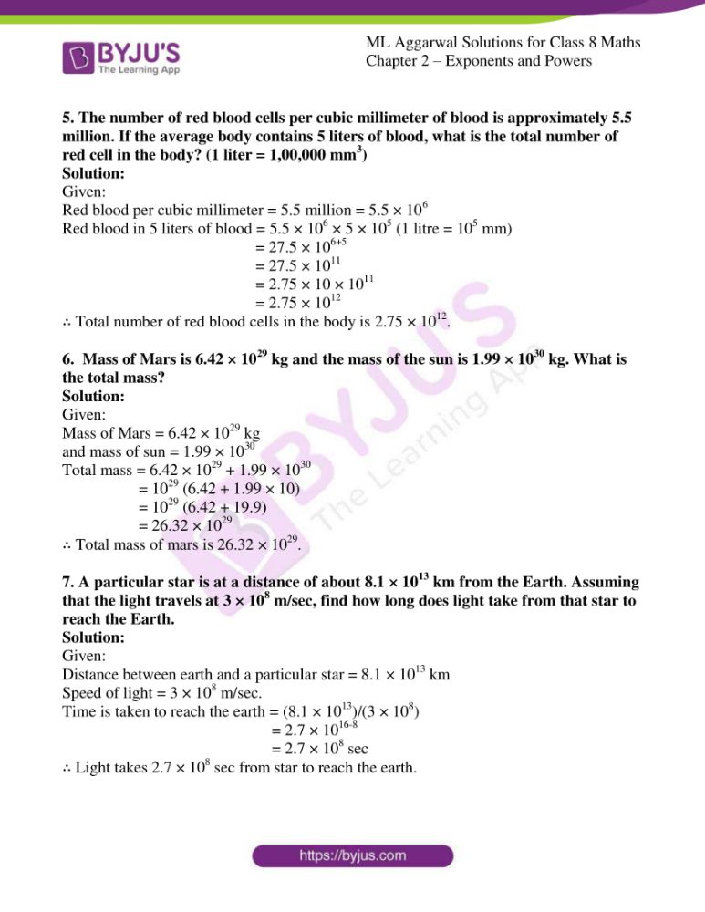 ML Aggarwal Solutions For Class 8 Chapter 2 Exponents And Powers