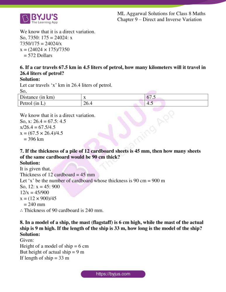 ML Aggarwal Solutions For Class 8 Chapter 9 Direct And Inverse ML Aggarwal Solutions For Class 8 Chapter 9 Direct And Inverse