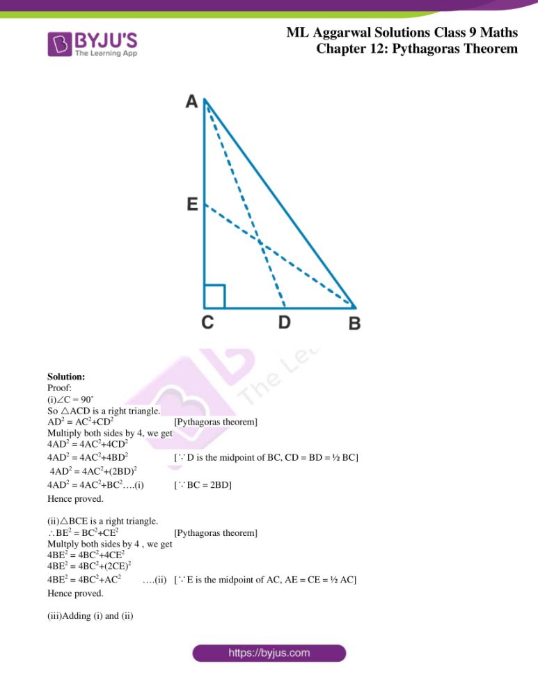 ML Aggarwal Solutions For Class 9 Maths Chapter 12- Pythagoras Theorem