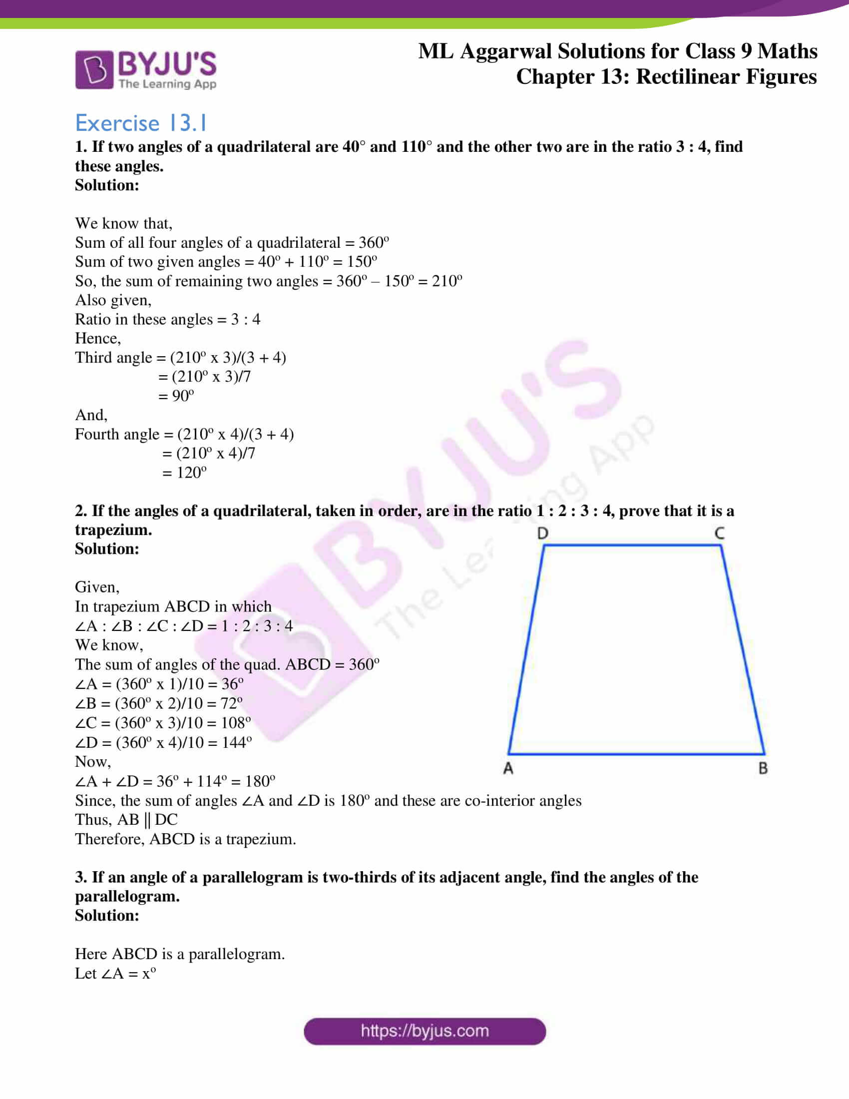 ML Aggarwal Solutions for Class 9 Maths Chapter 13 Rectilinear Figures ...