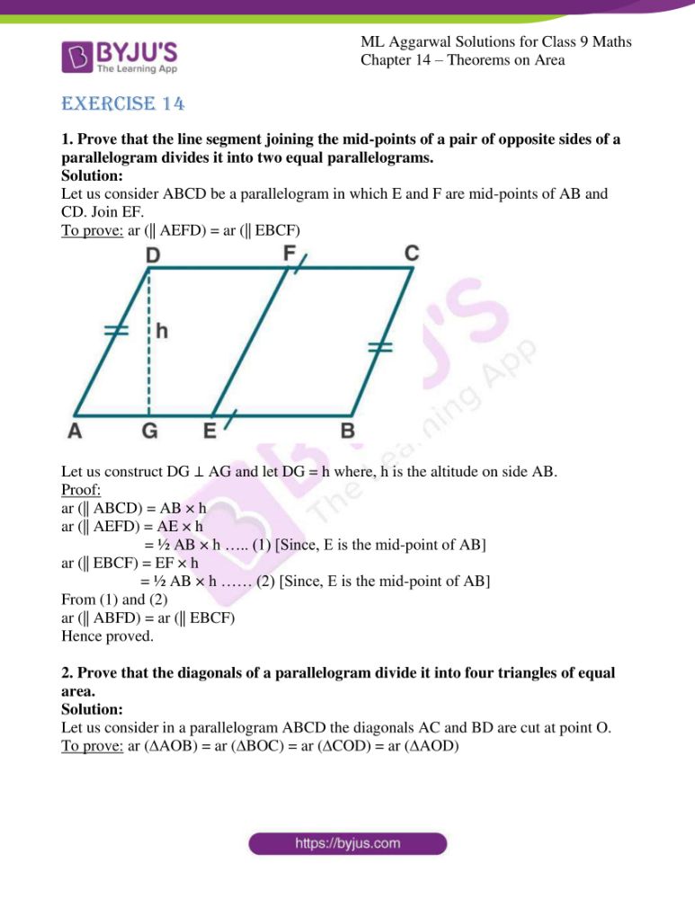 ML Aggarwal Solutions for Class 9 Chapter 14 - Theorems on Area access ...
